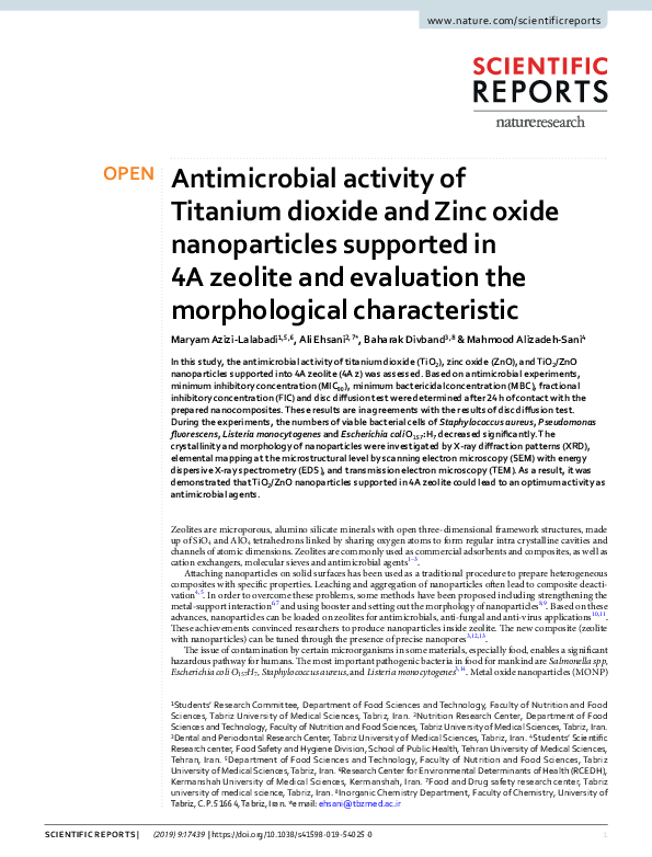 (PDF) Antimicrobial activity of Titanium dioxide and Zinc oxide nanoparticles supported in 4A ...