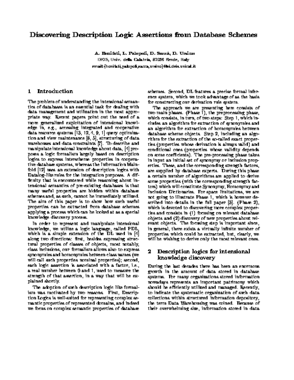 Pdf Discovering Description Logic Assertions From Database Schemes