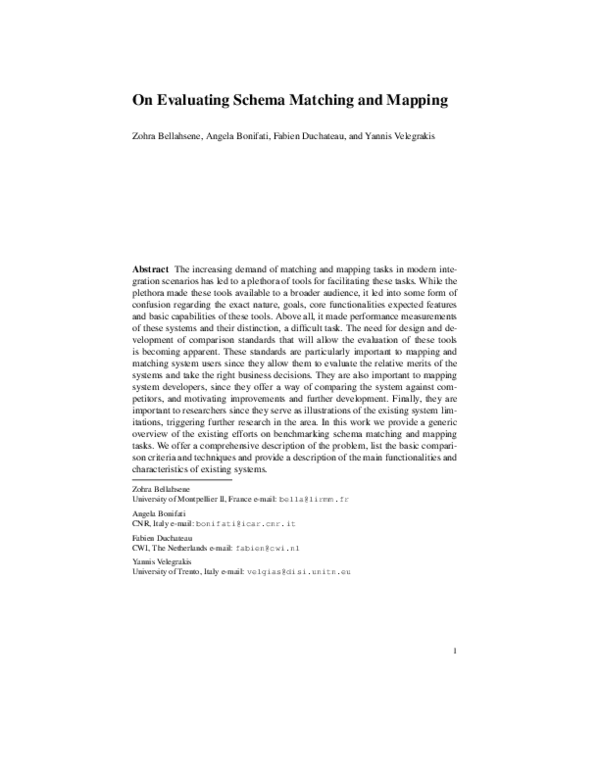 Pdf On Evaluating Schema Matching And Mapping A Bonifati