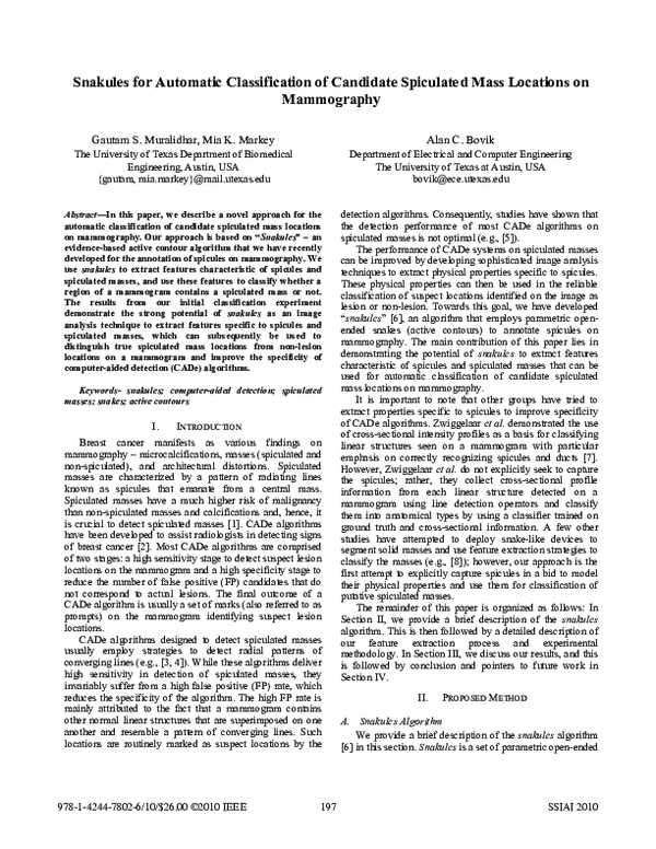 (PDF) Snakules for automatic classification of candidate spiculated ...