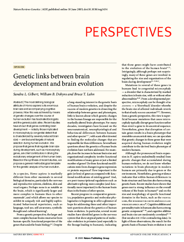 (PDF) Genetic links between brain development and brain evolution