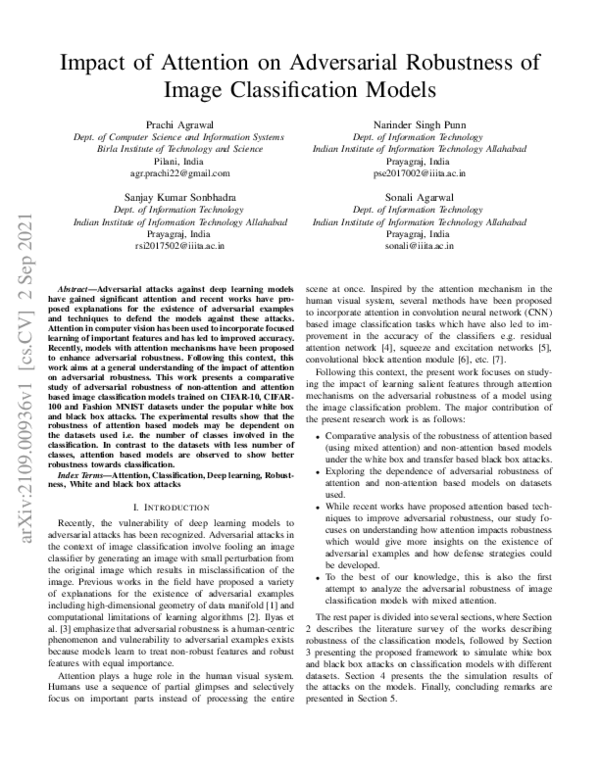Pdf Impact Of Attention On Adversarial Robustness Of Image Classification Models