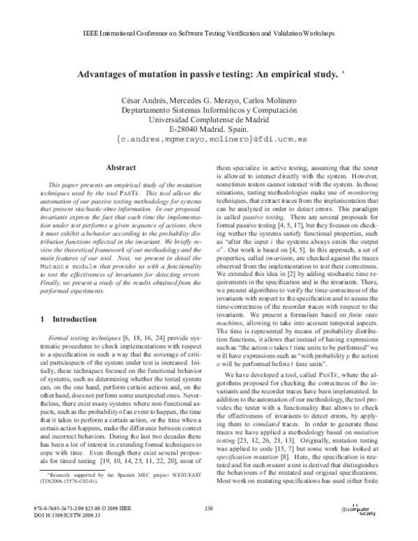 (PDF) Advantages of Mutation in Passive Testing: An Empirical Study
