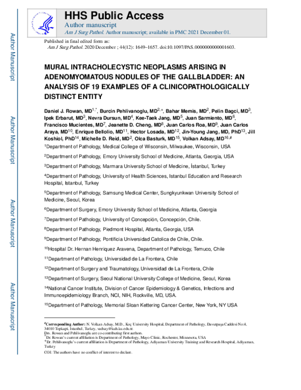 (PDF) Mural Intracholecystic Neoplasms Arising in Adenomyomatous ...
