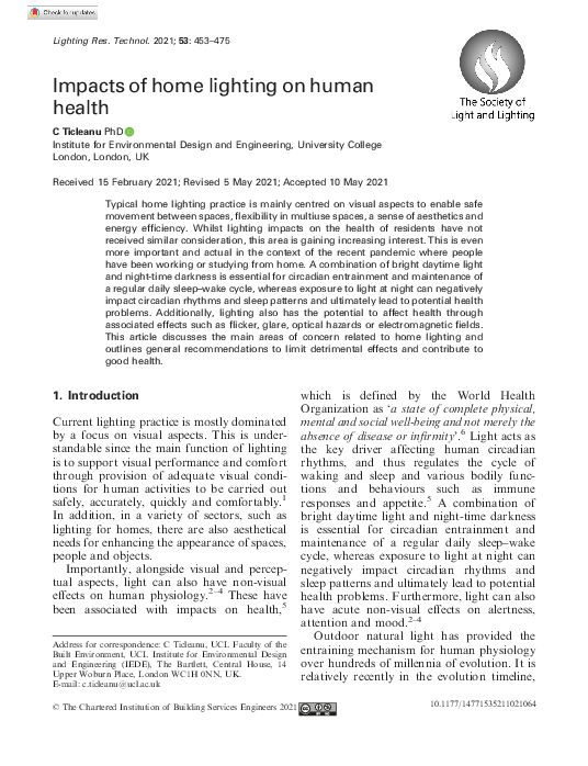 (PDF) Impacts of home lighting on human health