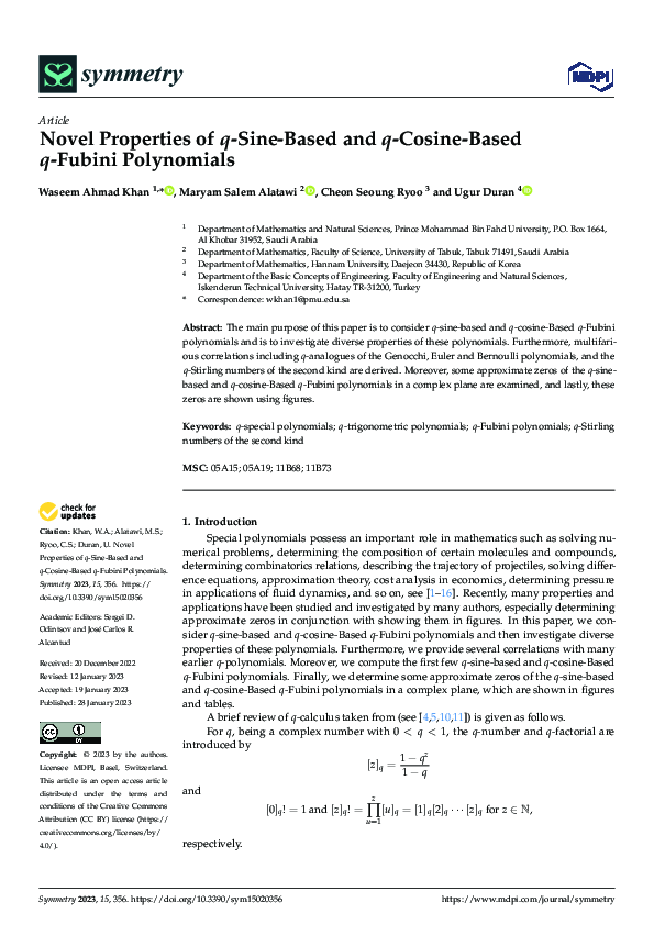 (PDF) Novel Properties of q-Sine-Based and q-Cosine-Based q-Fubini ...