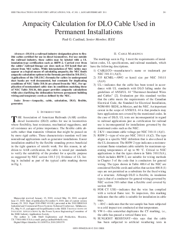(PDF) Ampacity Calculation for DLO Cable Used in Permanent Installations