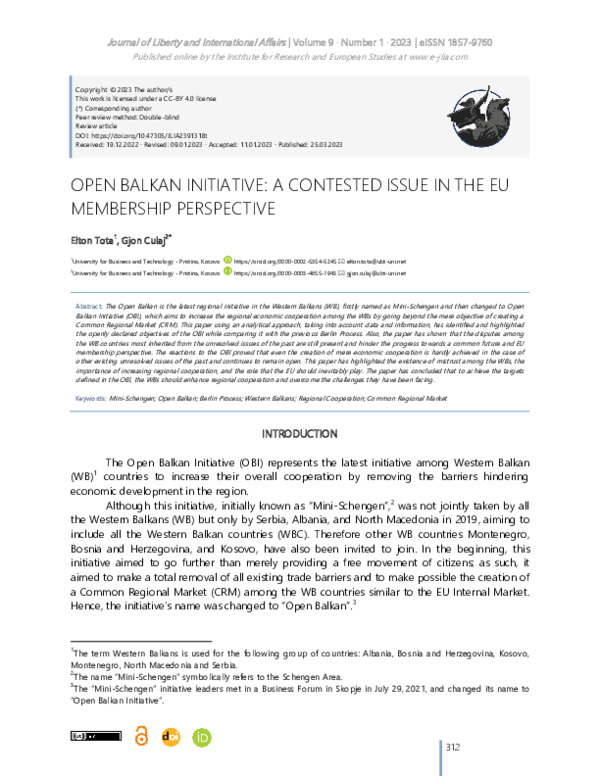 (PDF) Open Balkan initiative: A contested issue in the EU membership ...