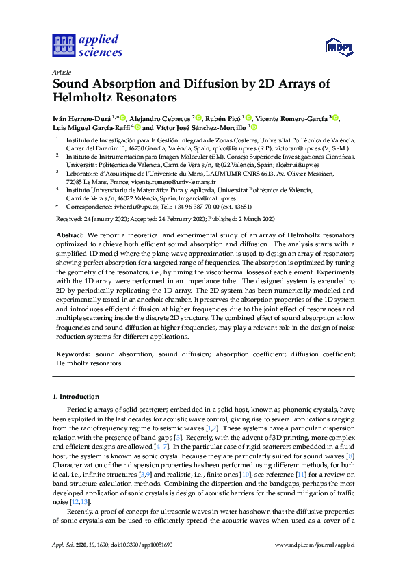 (PDF) Sound Absorption and Diffusion by 2D Arrays of Helmholtz Resonators