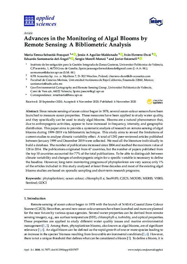 (PDF) Advances in the Monitoring of Algal Blooms by Remote Sensing: A Bibliometric Analysis