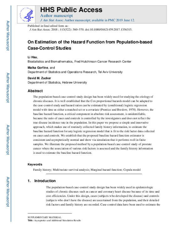 (PDF) On Estimation of the Hazard Function From Population-Based Case–Control Studies