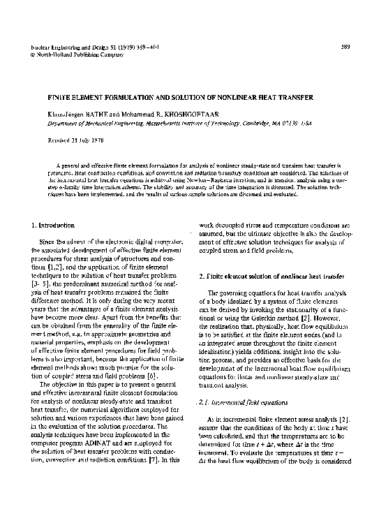 Pdf Finite Element Formulation And Solution Of Nonlinear Heat Transfer