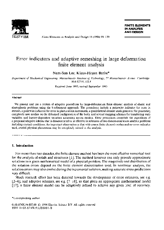 (PDF) Error indicators and adaptive remeshing in large deformation finite element analysis