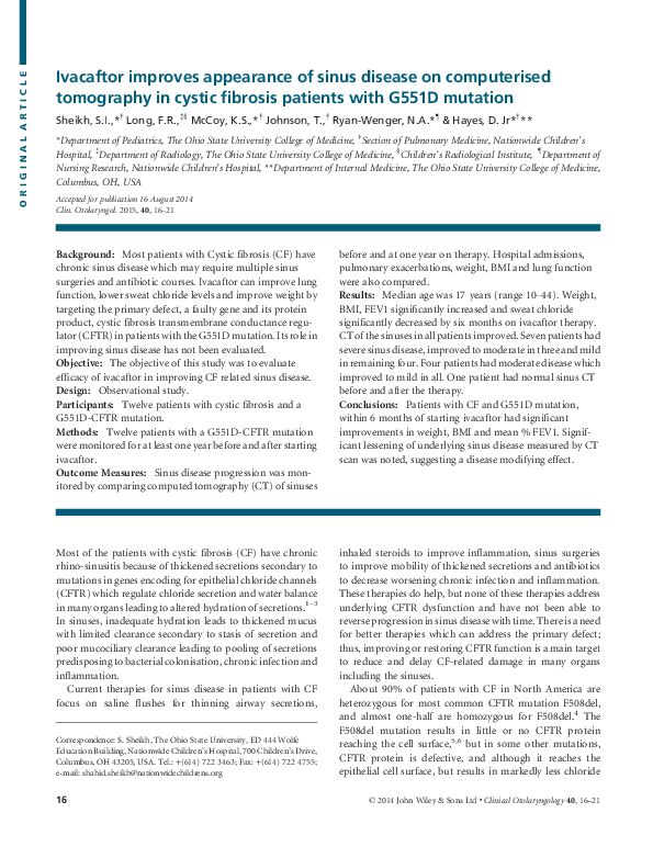 (PDF) Ivacaftor improves appearance of sinus disease on computerised ...