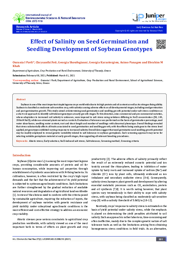 (PDF) Effect of Salinity on Seed Germination and Seedling Development of Soybean Genotypes ...