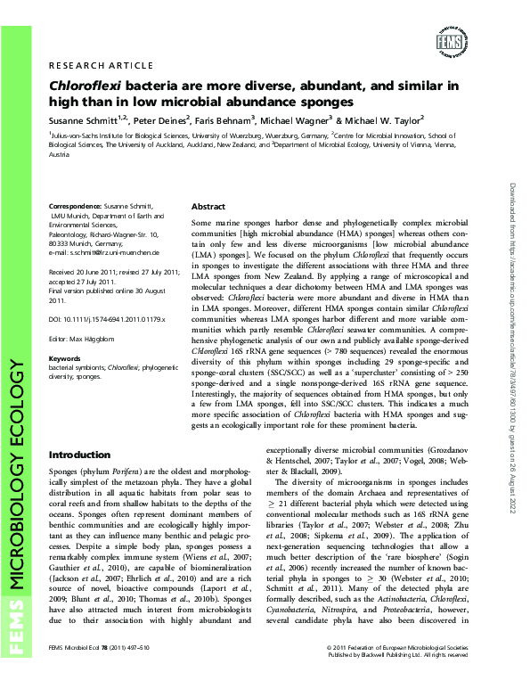 (PDF) Chloroflexi bacteria are more diverse, abundant, and similar in ...