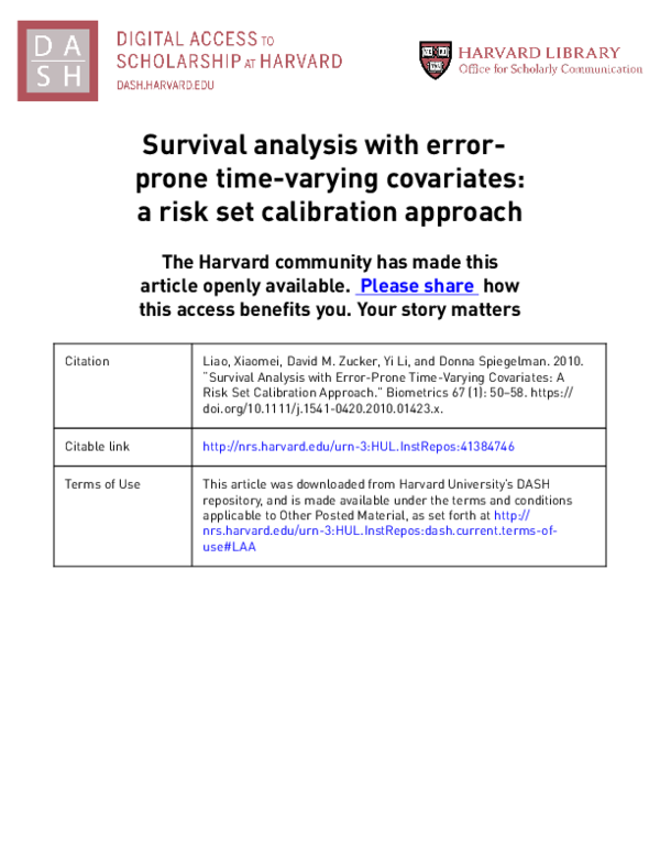 (PDF) Survival Analysis with Error-Prone Time-Varying Covariates: A ...