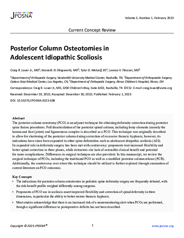(PDF) Posterior Column Osteotomies in Adolescent Idiopathic Scoliosis