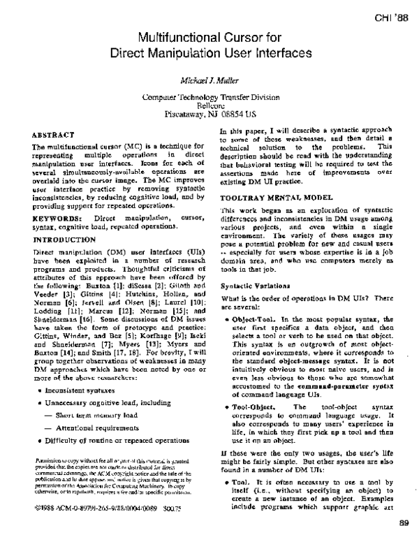 (PDF) Multifunctional cursor for direct manipulation user interfaces | Michael Muller - Academia.edu