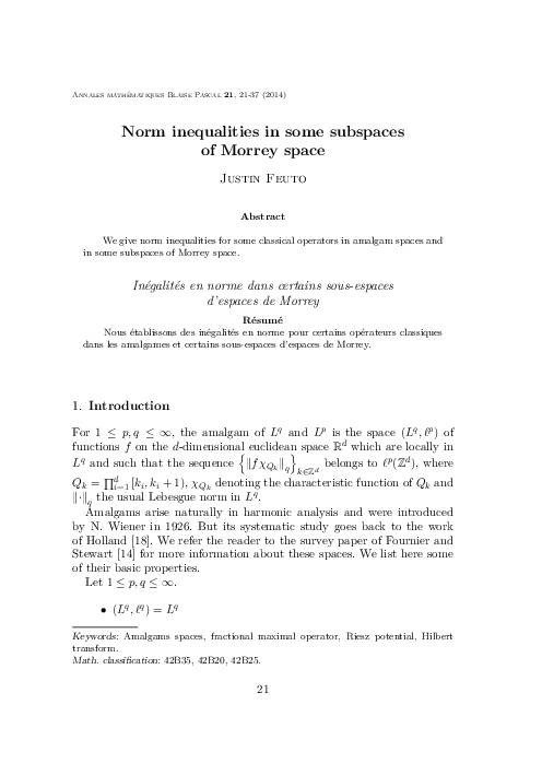 (PDF) Norm inequalities in some subspaces of Morrey space