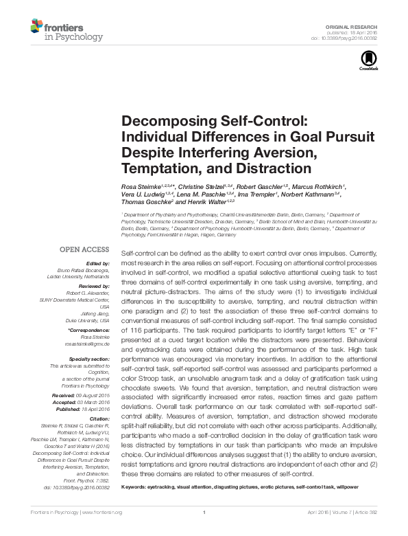 (PDF) Decomposing Self-Control: Individual Differences in Goal Pursuit ...