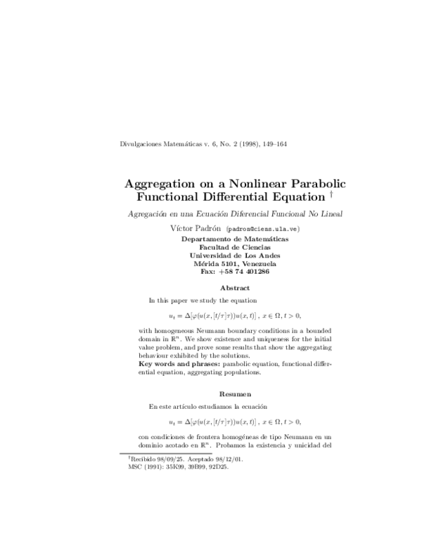 (PDF) Aggregation on a nonlinear parabolic functional differential equation