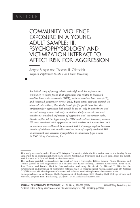 (PDF) Community violence exposure in a young adult sample: II ...
