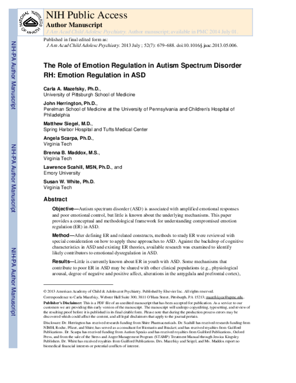 (PDF) The Role of Emotion Regulation in Autism Spectrum Disorder