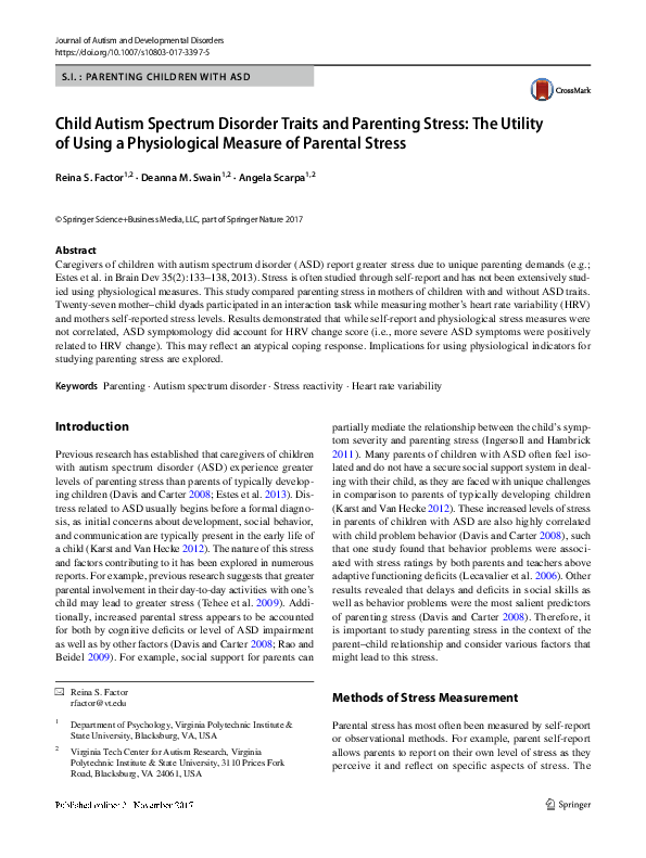 (PDF) Child Autism Spectrum Disorder Traits and Parenting Stress: The ...