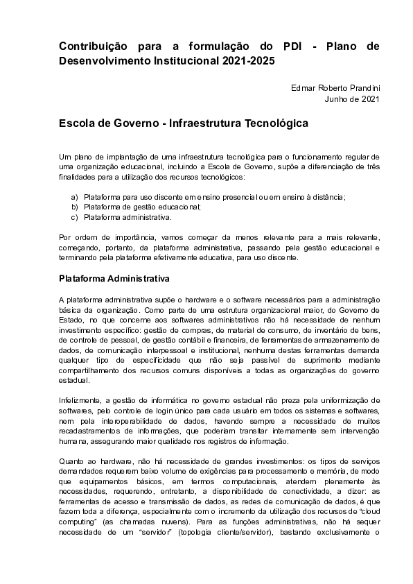 (PDF) Contribuição para a formulação do PDI - Plano de Desenvolvimento ...