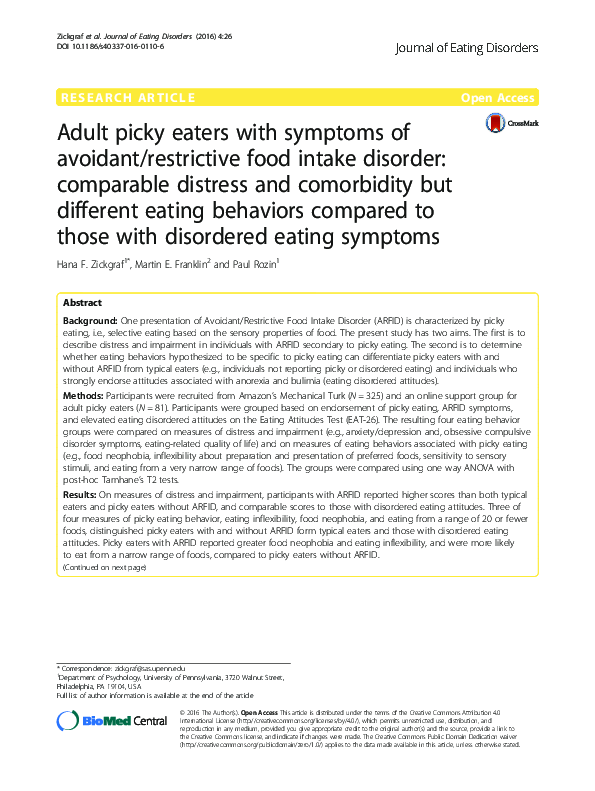 (PDF) Adult picky eaters with symptoms of avoidant/restrictive food ...