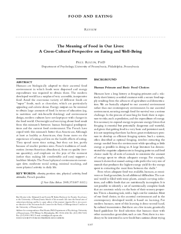 (PDF) The Meaning of Food in Our Lives: A Cross-Cultural Perspective on ...