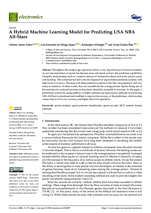 (PDF) A Hybrid Machine Learning Model for Predicting USA NBA All-Stars