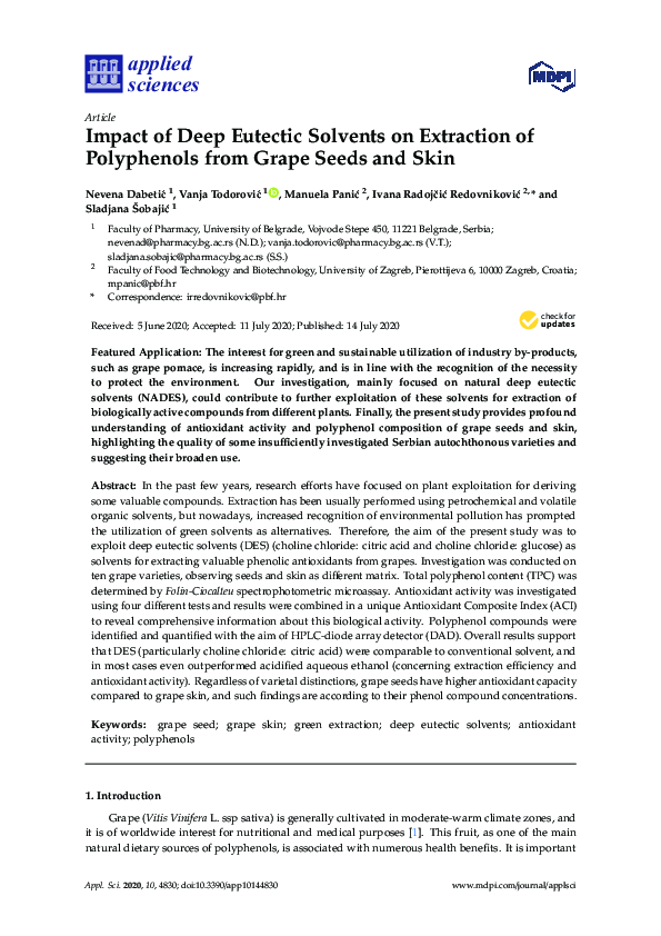 (PDF) Impact of Deep Eutectic Solvents on Extraction of Polyphenols ...
