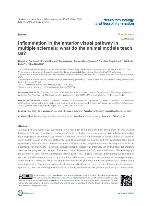 (PDF) Inflammation in the anterior visual pathway in multiple sclerosis: what do the animal ...