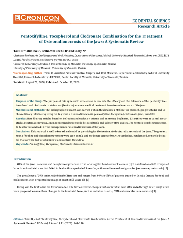 (PDF) Pentoxifylline, Tocopherol and Clodronate Combination for the ...
