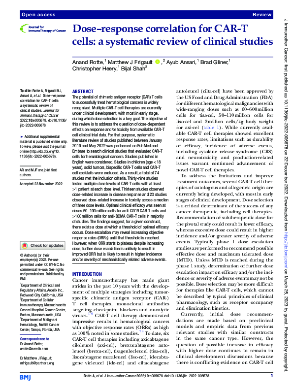(PDF) Dose–response correlation for CAR-T cells: a systematic review of ...