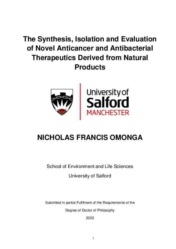 (PDF) The synthesis, isolation and evaluation of novel anticancer and ...