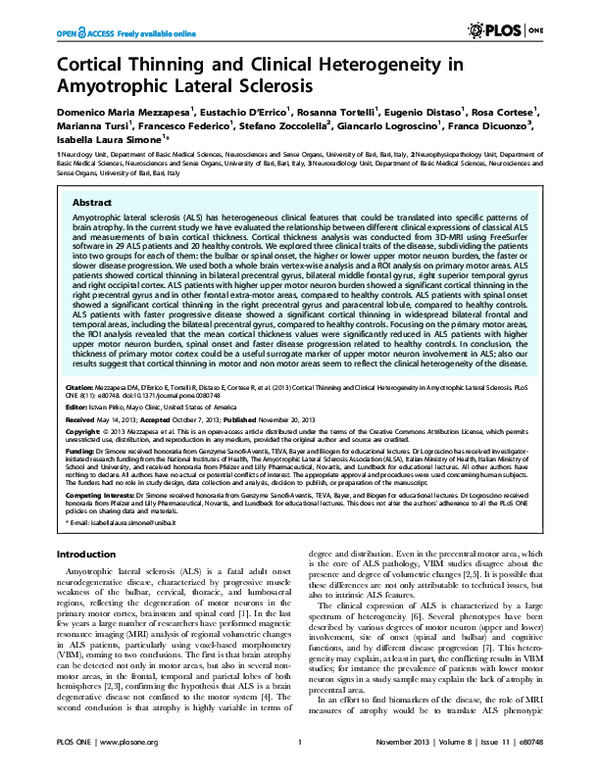 (PDF) Cortical Thinning in ALS: Clinical Correlations