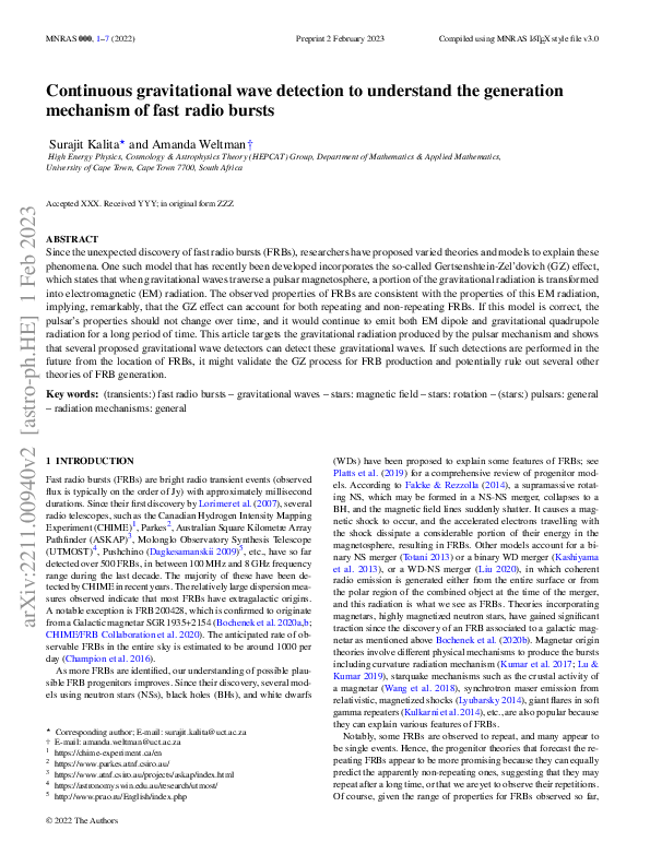 Pdf Continuous Gravitational Wave Detection To Understand The