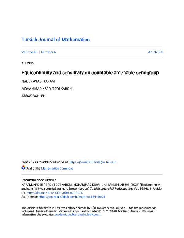 (PDF) Equicontinuity and sensitivity on countable amenable semigroup