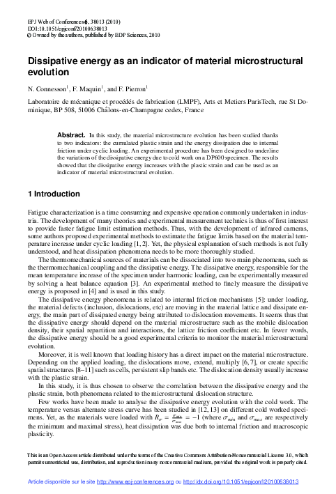 (PDF) Dissipative energy as an indicator of material microstructural evolution