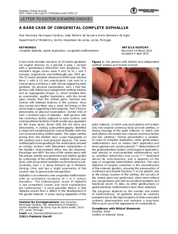 (PDF) A Rare Case of Congenital Complete Diphallia