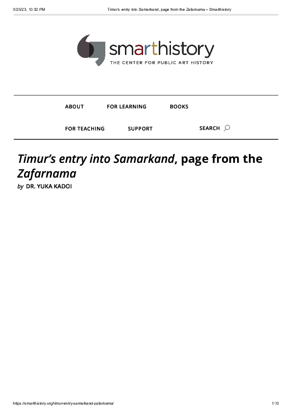 (PDF) 'Timur's entry into Samarkand, page from the Zafarnama', Smarthistory