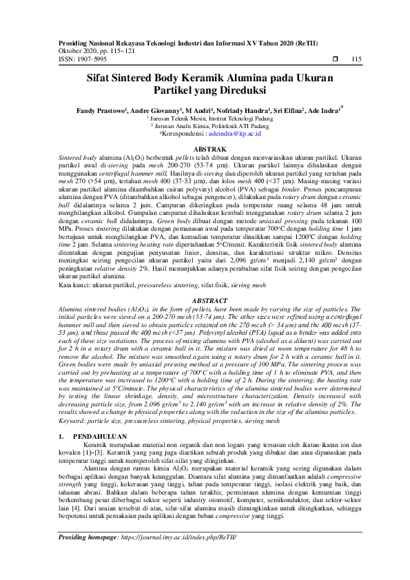 (PDF) Sifat sintered body keramik alumina pada ukuran partikel yang ...