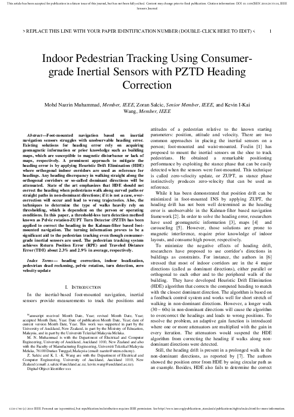 (PDF) Indoor Pedestrian Tracking Using Consumer-Grade Inertial Sensors With PZTD Heading Correction