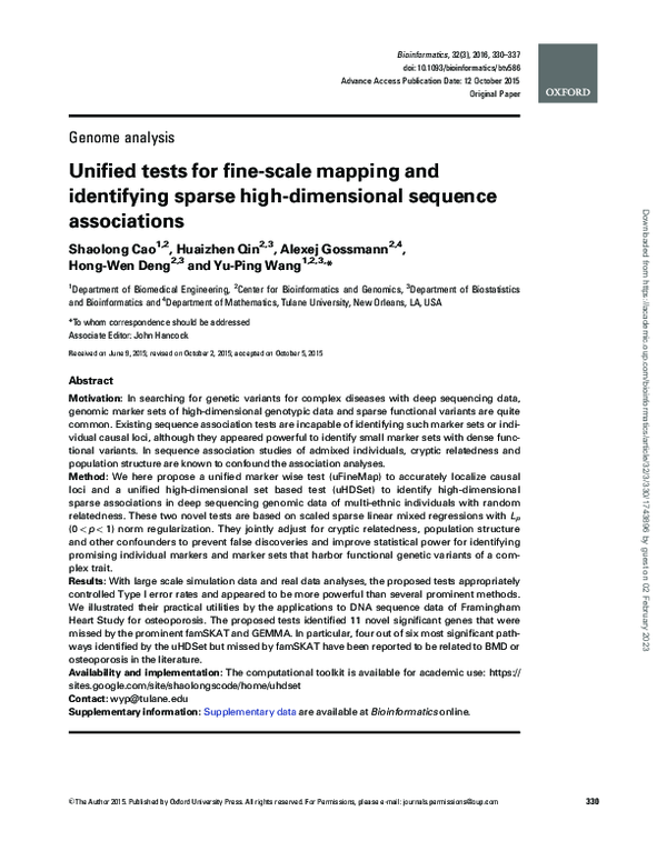 (PDF) Unified tests for fine scale mapping and identifying sparse high ...
