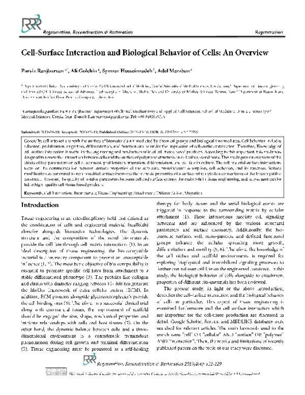 (PDF) Cell-Surface Interaction and Biological Behavior of Cells: An ...
