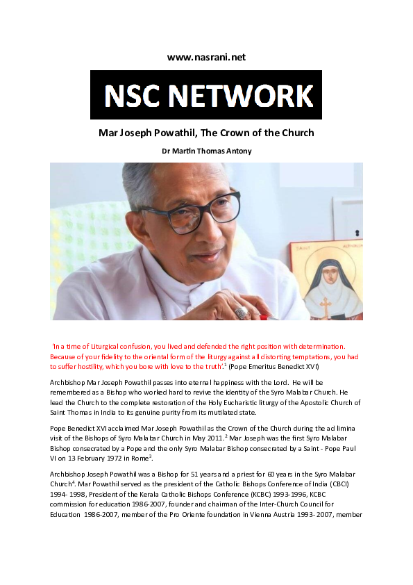 (PDF) Mar Joseph Powathil, The Crown of the Church