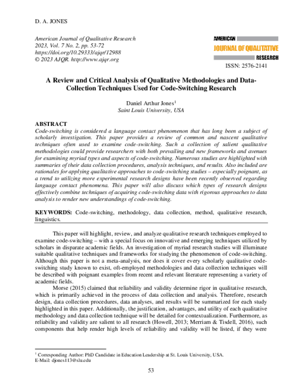Pdf A Review And Critical Analysis Of Qualitative Methodologies And Data Collection Techniques